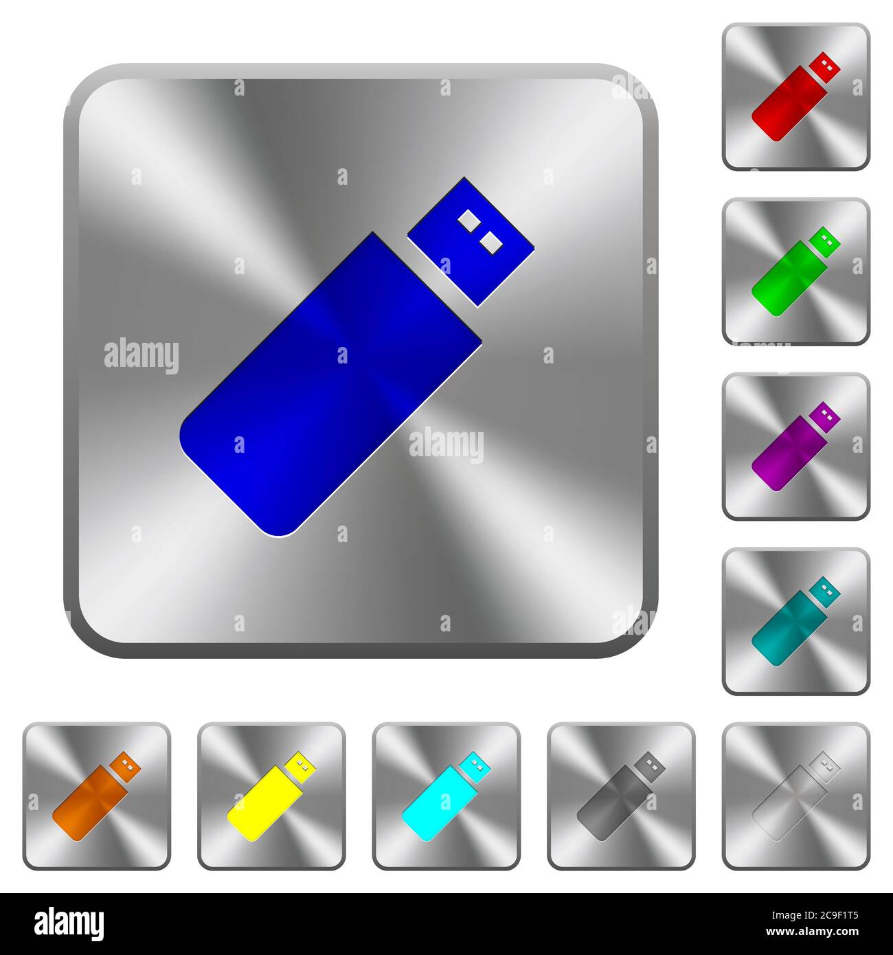 Pendrive engraved icons on rounded square glossy steel buttons Stock ...