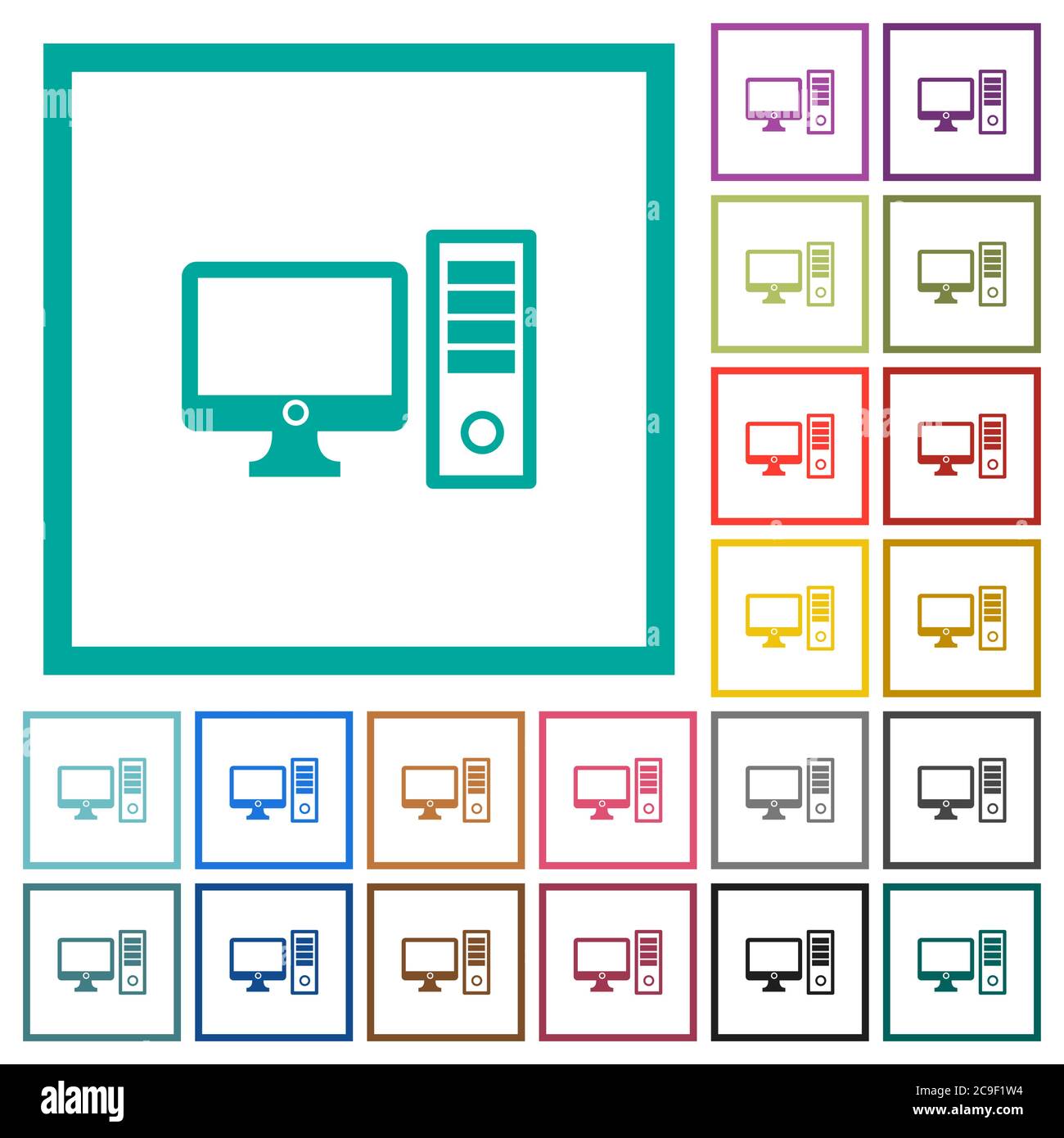 Desktop computer flat color icons with quadrant frames on white ...