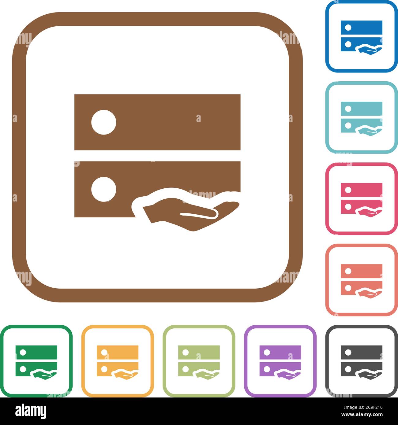 Shared drive simple icons in color rounded square frames on white ...