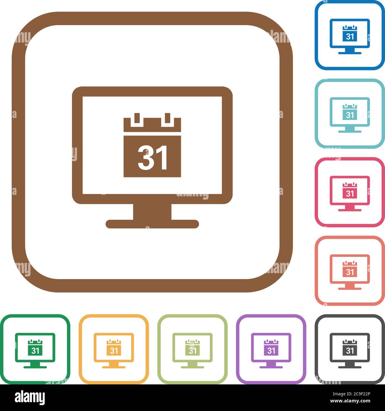 Online calendar simple icons in color rounded square frames on white ...