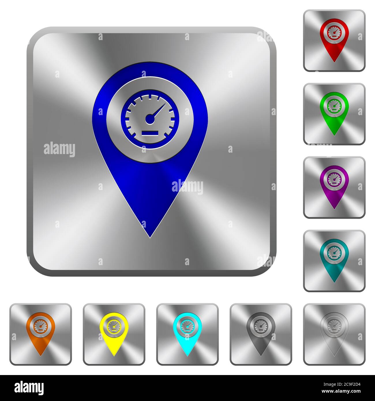Speedcam GPS map location engraved icons on rounded square glossy steel ...
