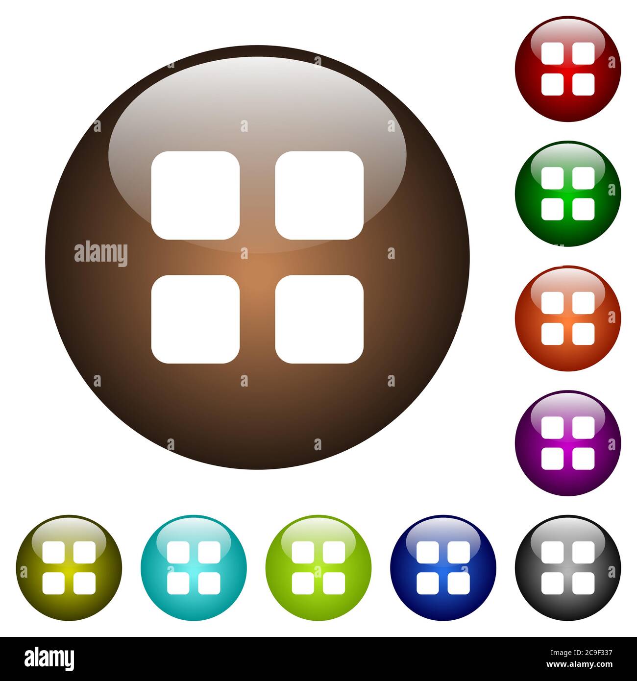 Large thumbnail view mode white icons on round color glass buttons ...