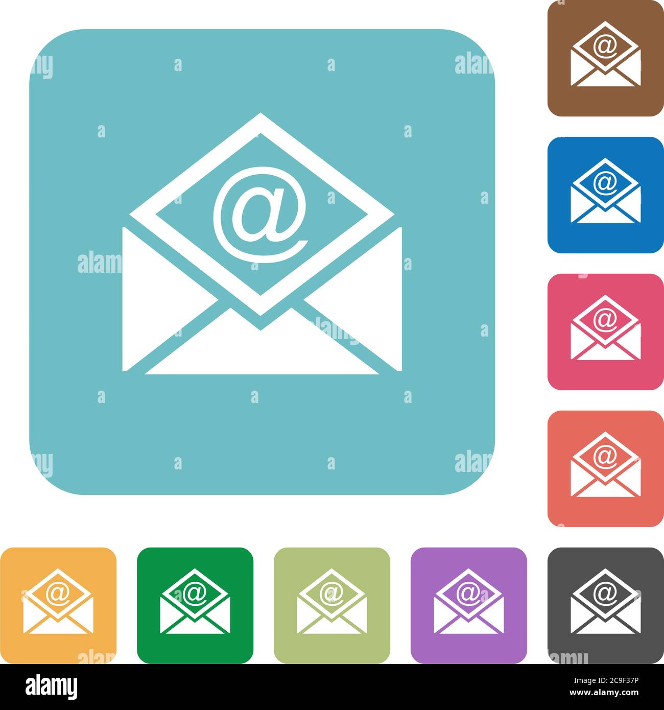 Open mail with email symbol white flat icons on color rounded square ...