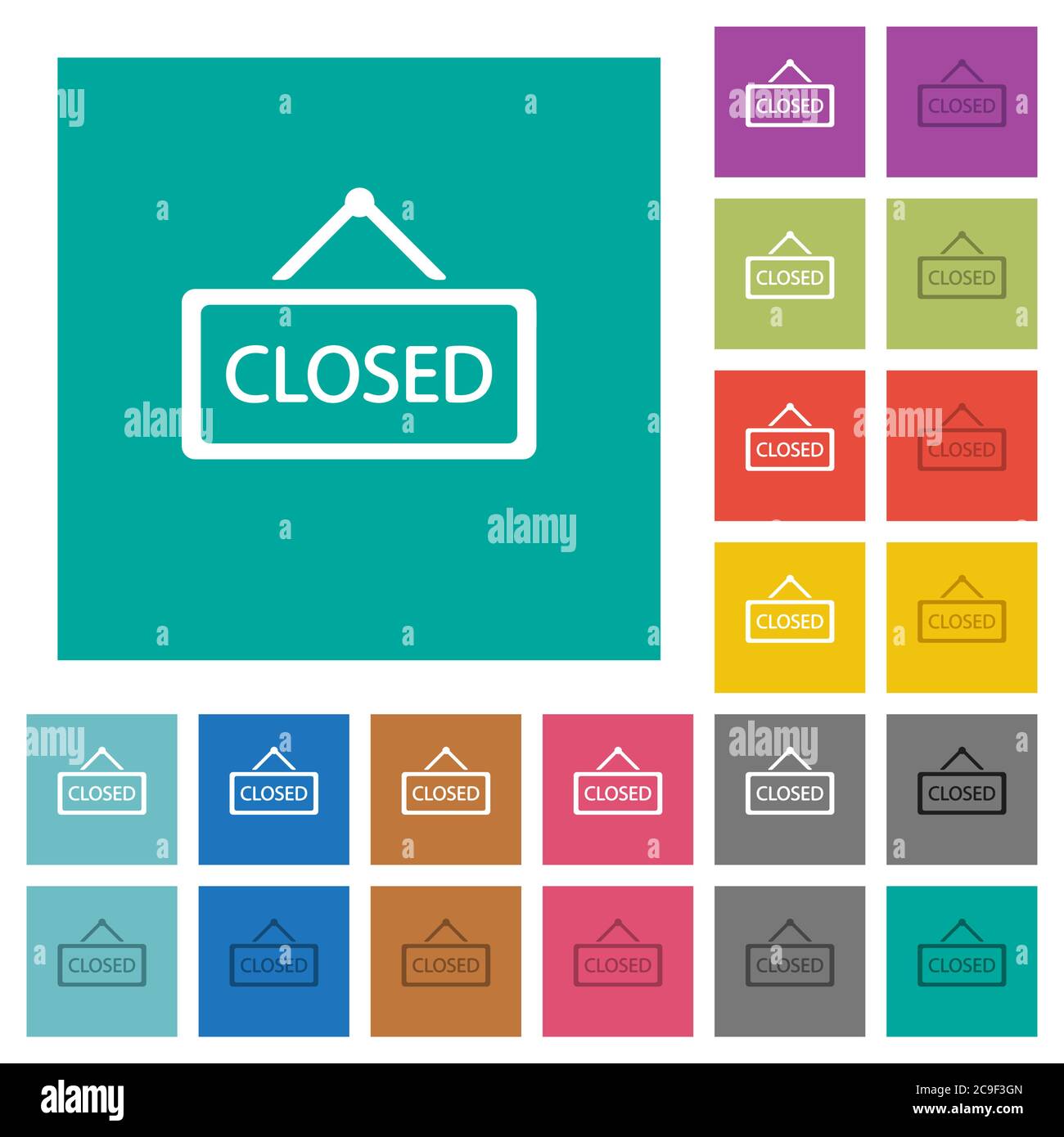 Closed sign multi colored flat icons on plain square backgrounds ...