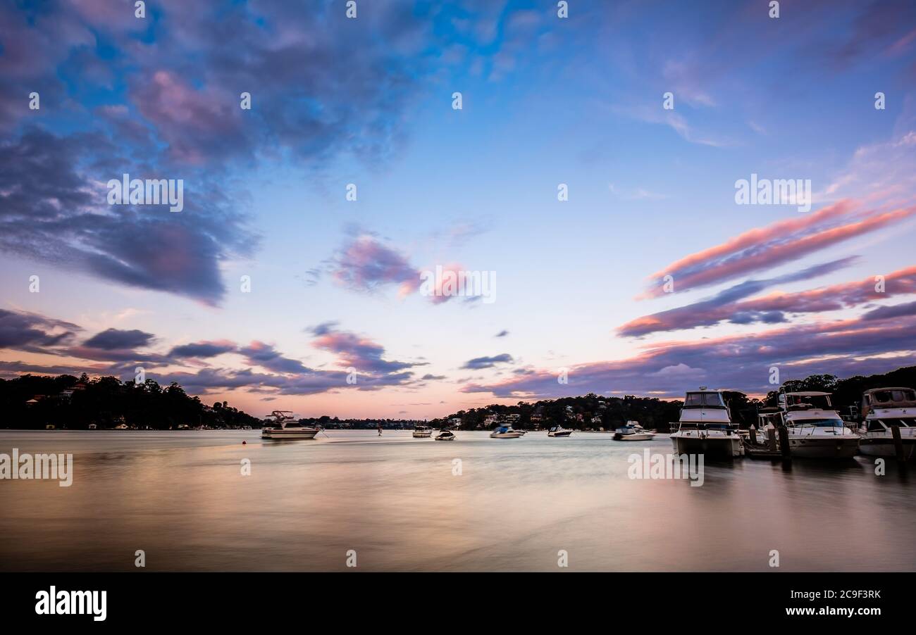 Sunset Scape over Carina Bay Jetty, Marina, and Georges River in Como ...