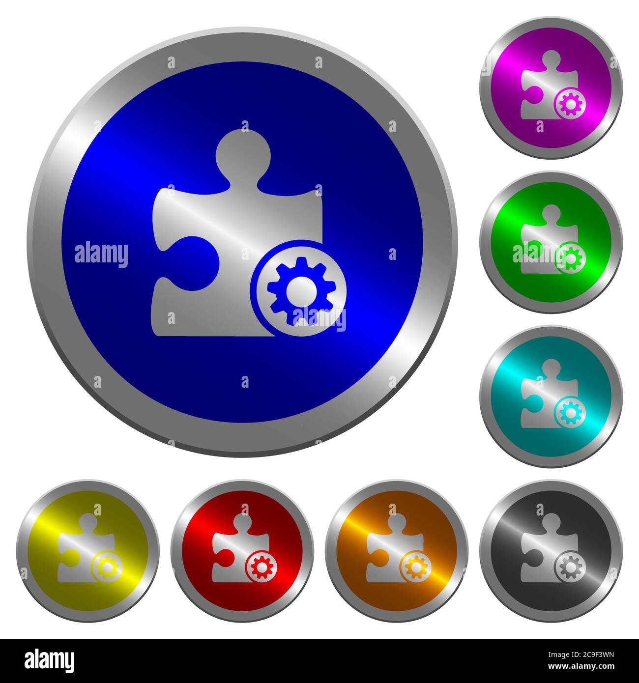 Plugin settings icons on round luminous coin-like color steel buttons Stock Vector Image & Art ...