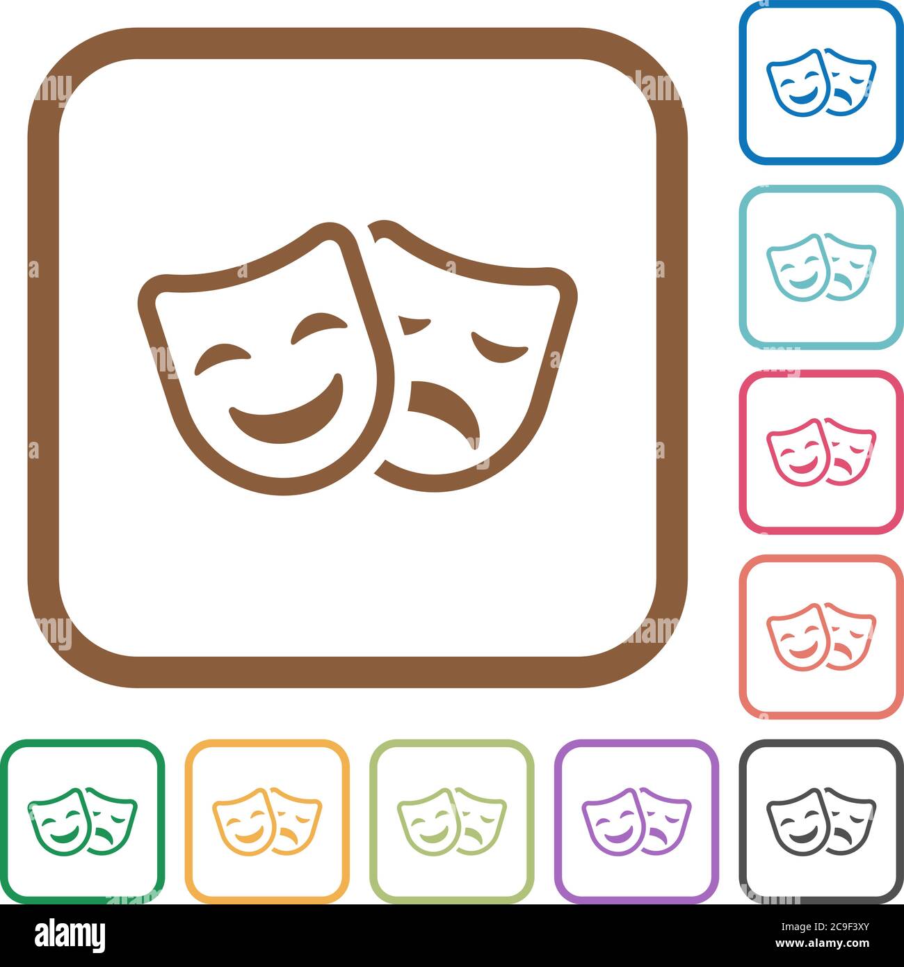 Comedy and tragedy theatrical masks simple icons in color rounded ...