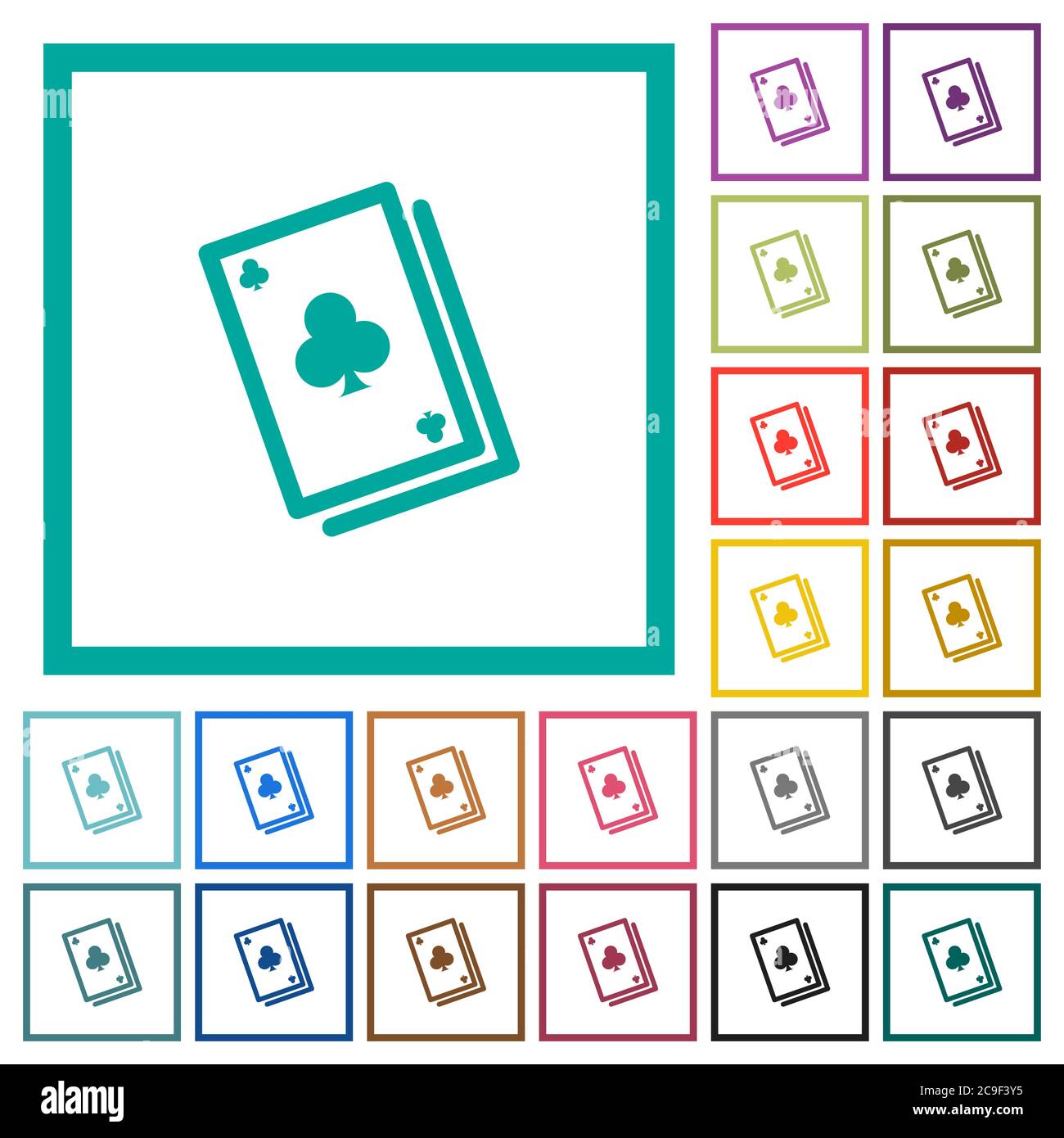 Card game flat color icons with quadrant frames on white background ...