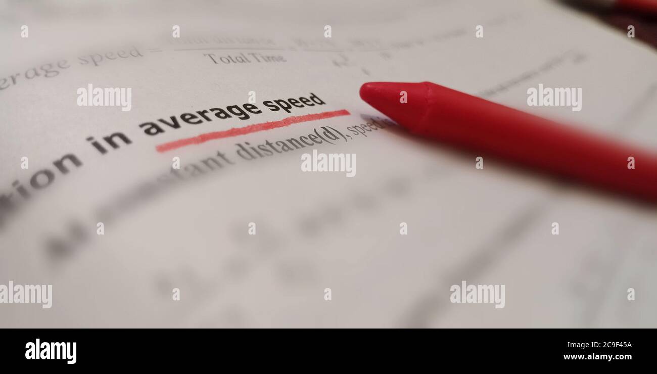 Average speed mathematical terminology presented on book text ...