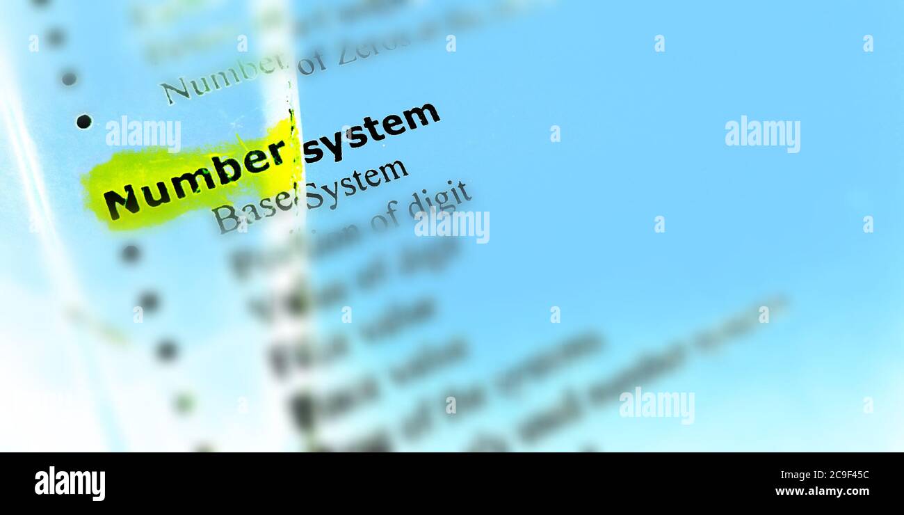 Number system maths educational text displayed on paper in english ...