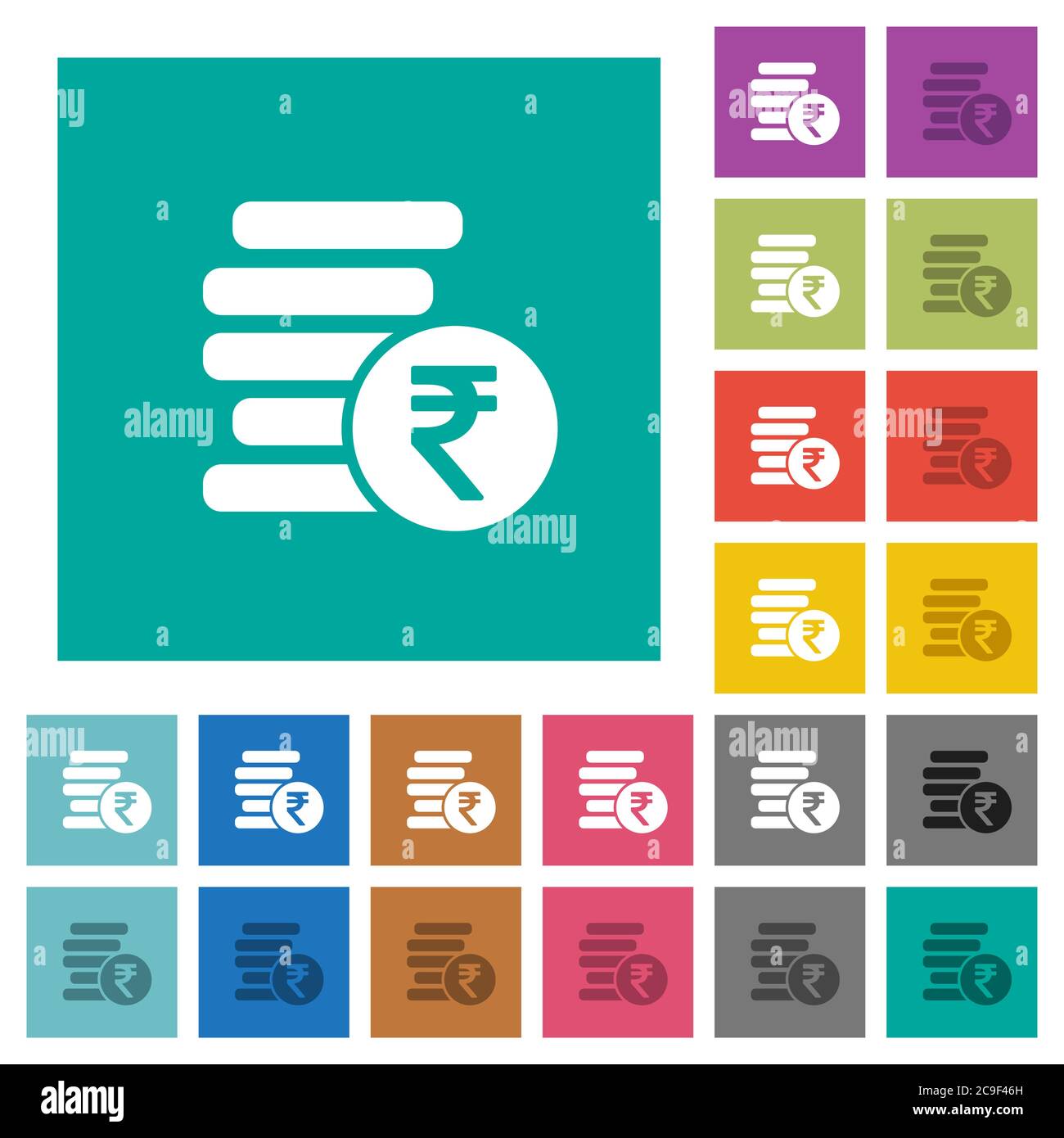 Indian Rupee coins multi colored flat icons on plain square backgrounds ...