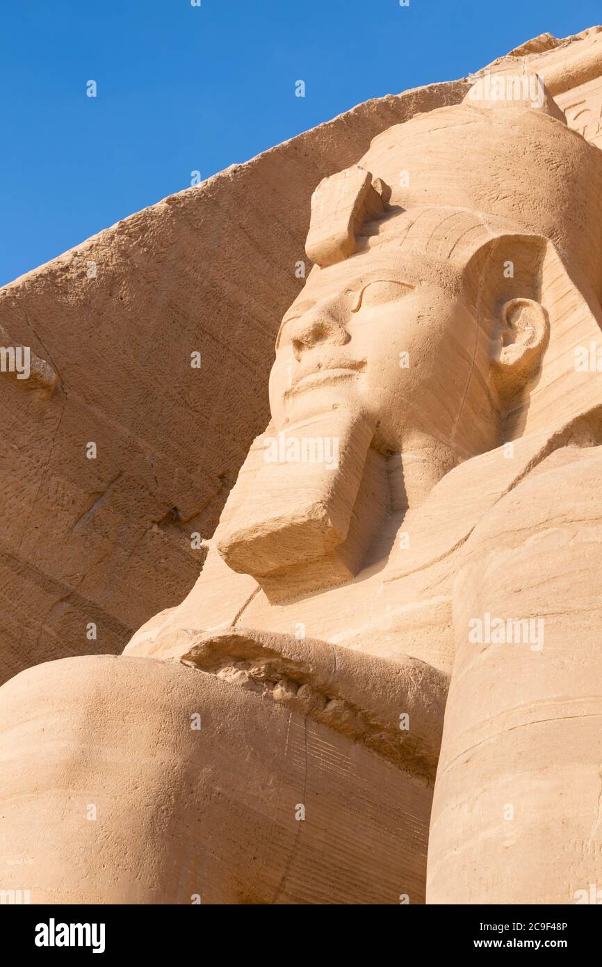 Colossal statue at the great temple of Ramesses II, Abu Simbel, Egypt ...