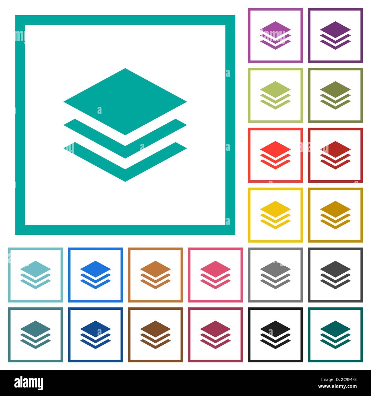 Layers flat color icons with quadrant frames on white background Stock ...