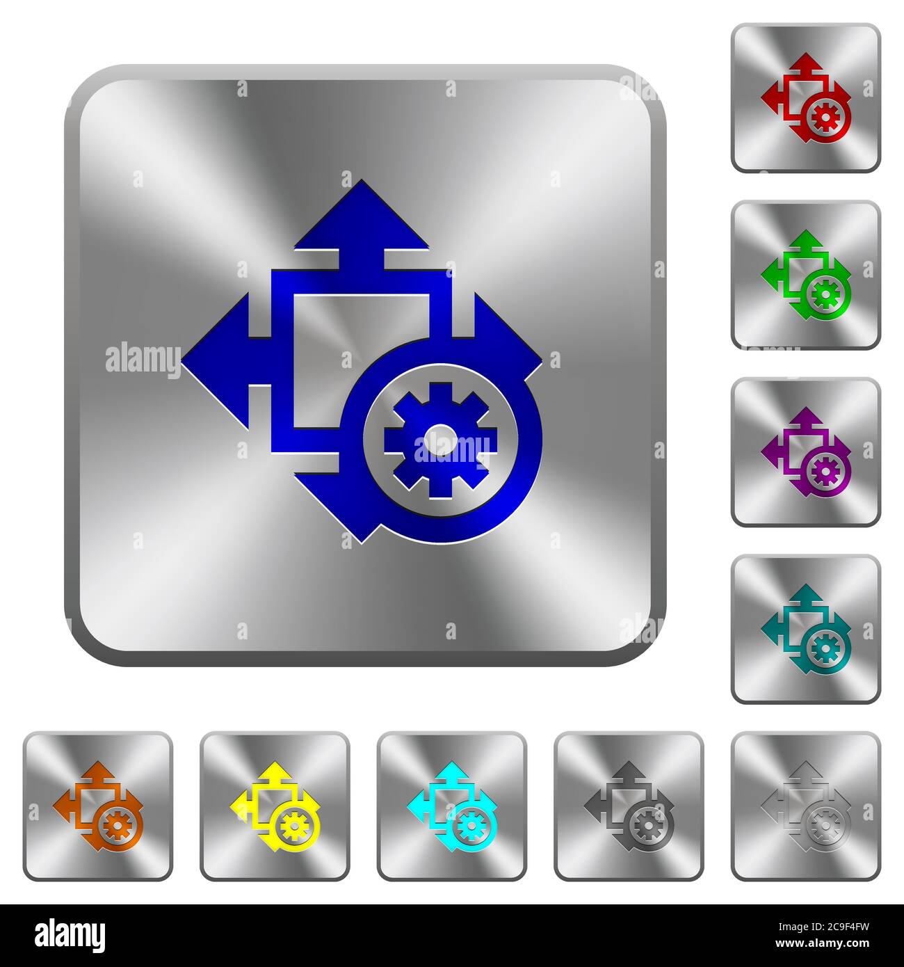 Size settings color glass buttons engraved icons on rounded square ...