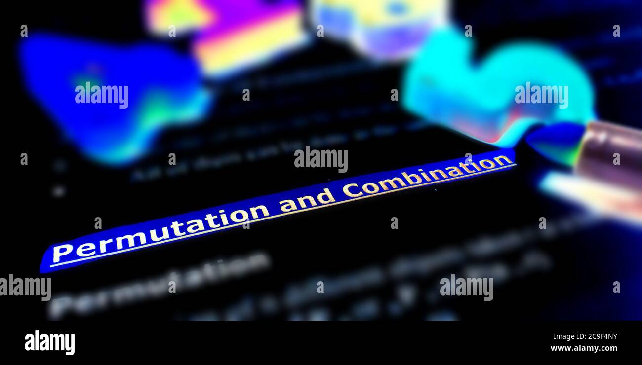 Permutation and combination mathematical terminology presented on book ...