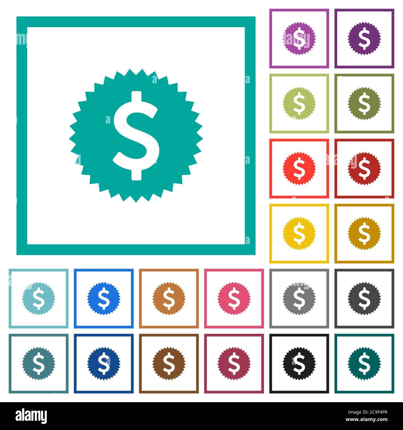 Dollar sticker flat color icons with quadrant frames on white ...