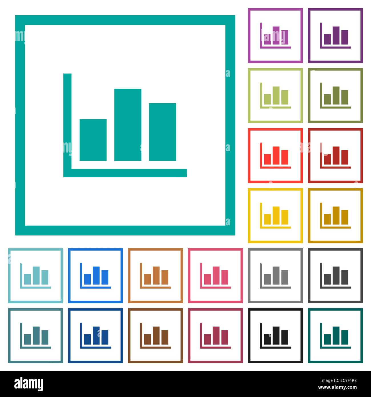 Statistics flat color icons with quadrant frames on white background ...