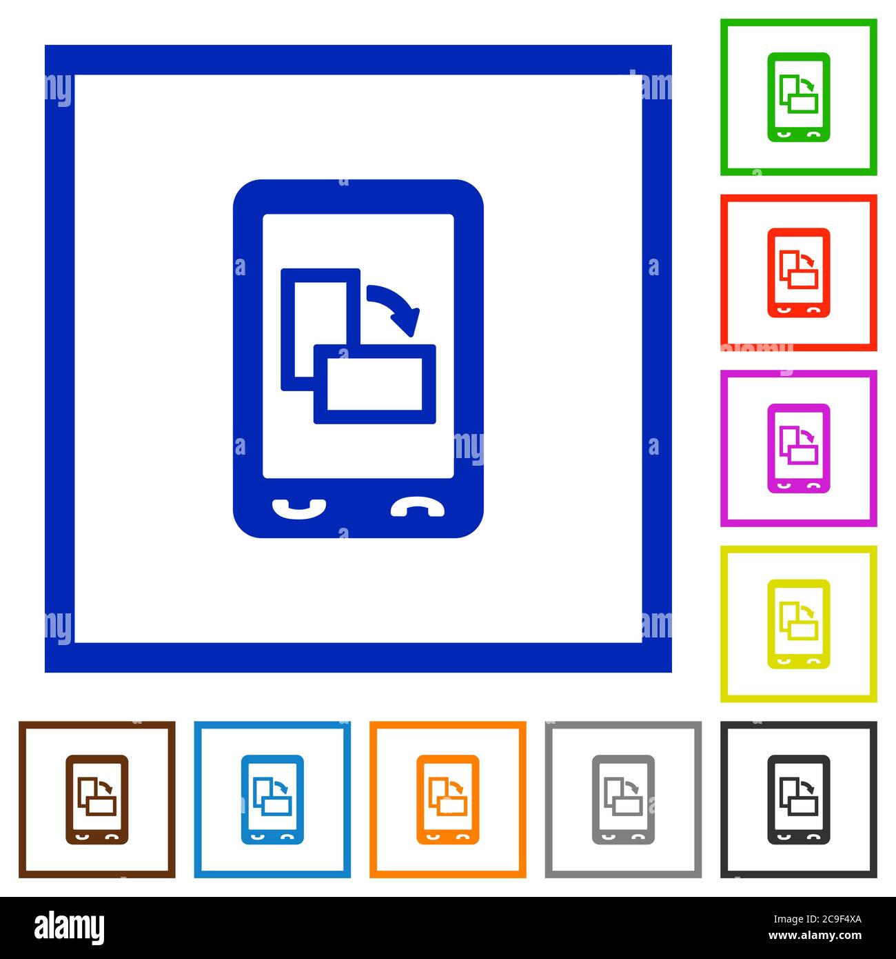 Change mobile display orientation flat color icons in square frames on ...