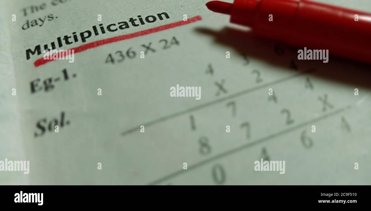 Multiplication mathematical terminology presented on book text ...