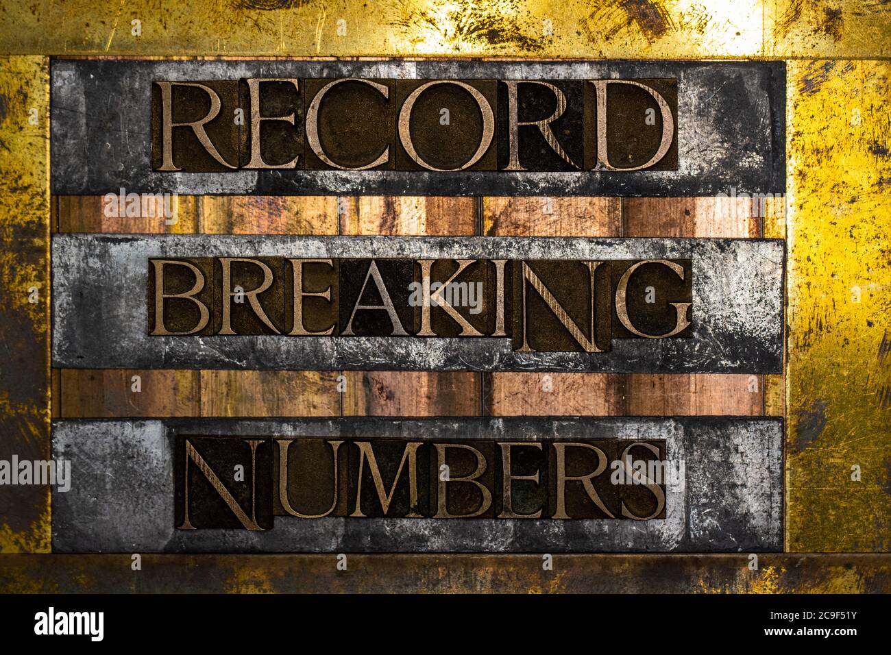 Record Breaking Numbers text formed with real authentic typeset letters ...