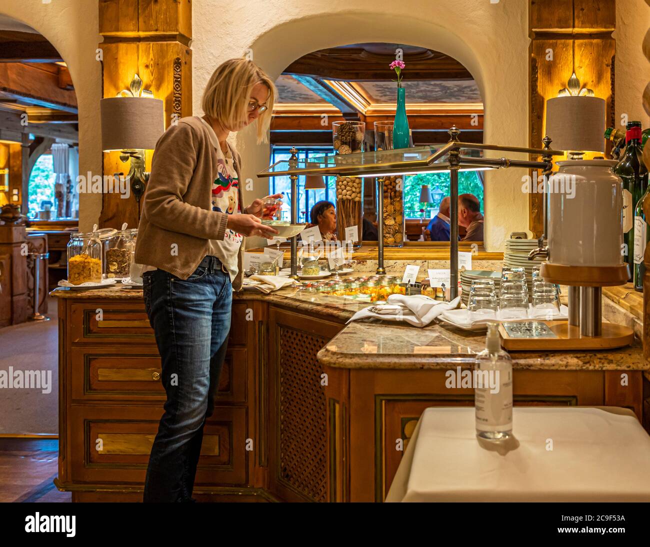 Hotel breakfast buffet with Corona hygiene measures in Berwang, Austria ...