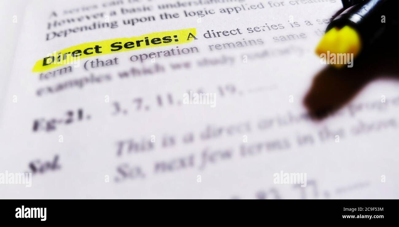 Series mathematical terminology presented on book text highlighted ...