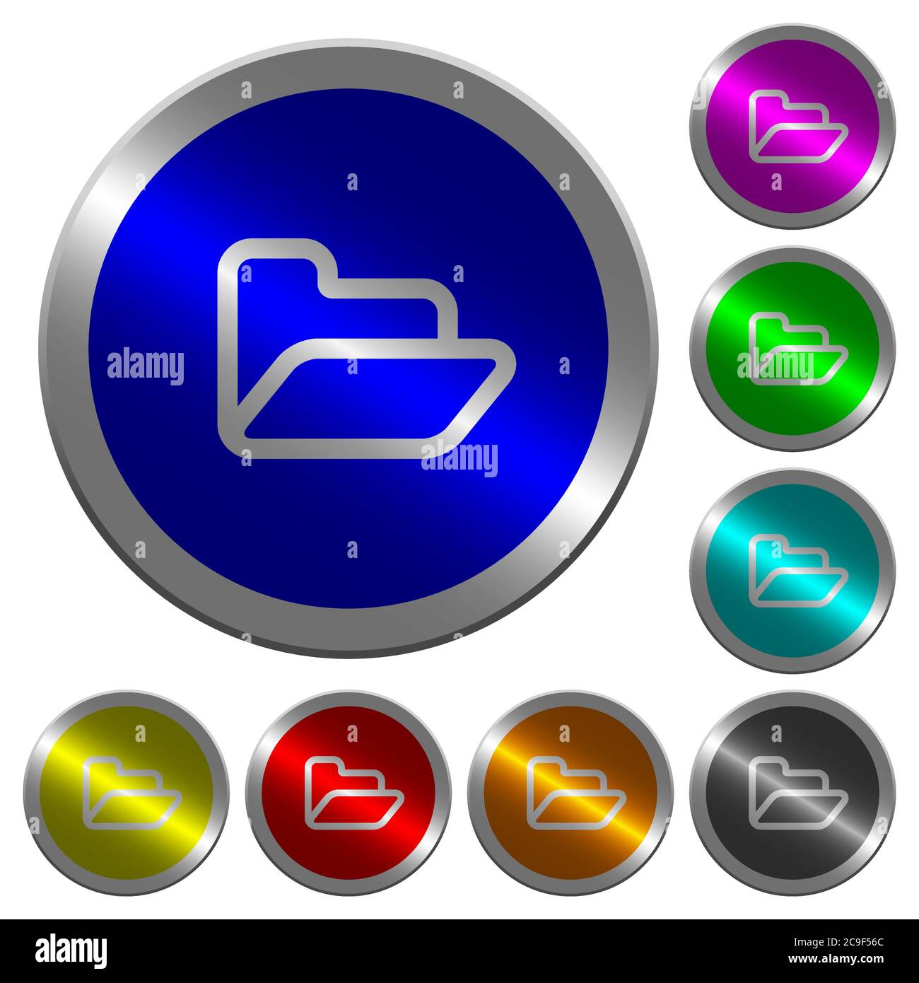 Open folder icons on round luminous coin-like color steel buttons Stock Vector Image & Art - Alamy