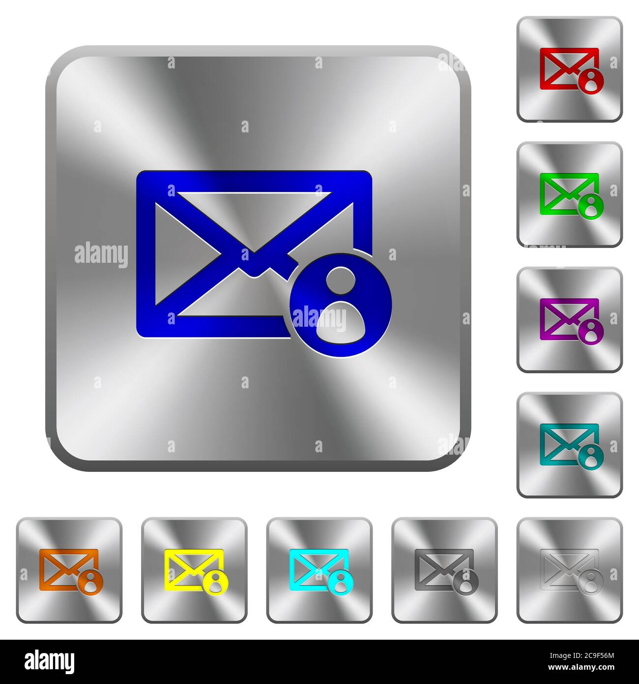 Mail sender engraved icons on rounded square glossy steel buttons Stock ...