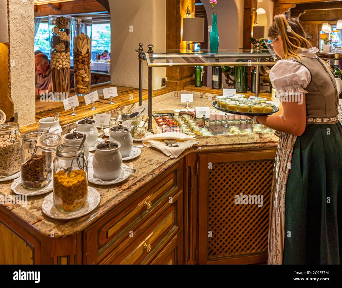 Hotel breakfast buffet with Corona hygiene measures in Berwang, Austria ...