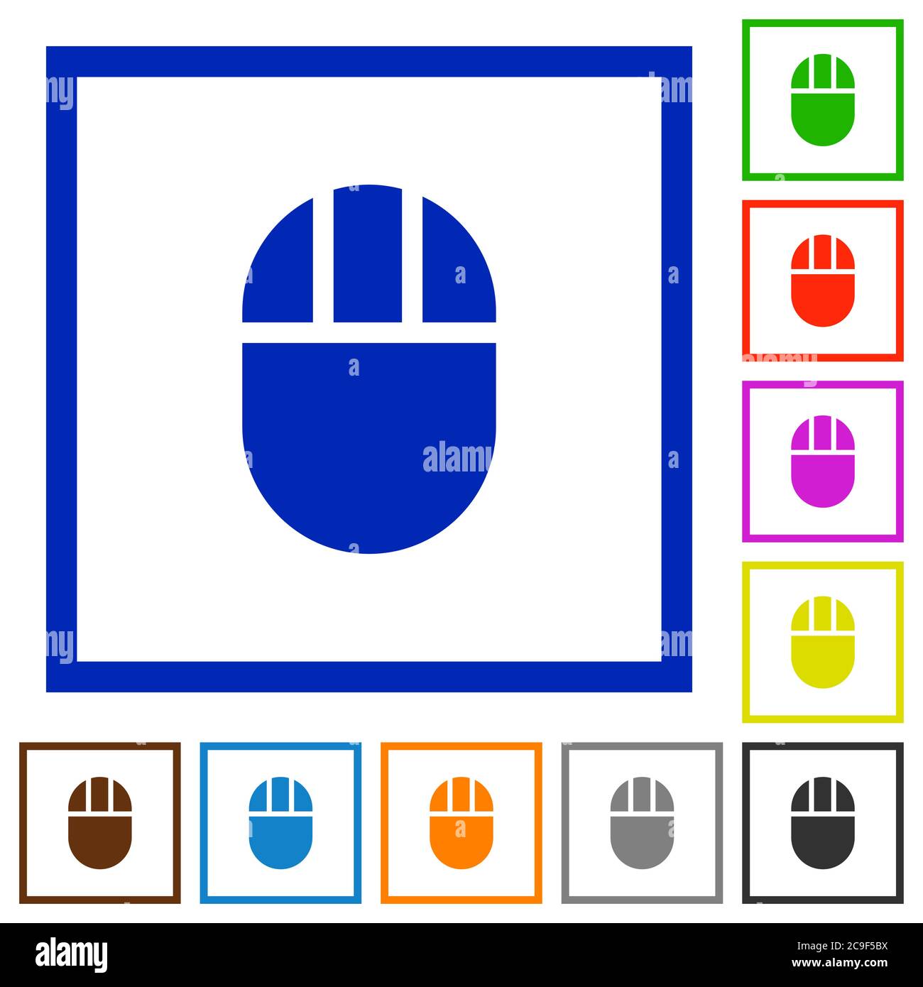 Three buttoned computer mouse flat color icons in square frames on ...