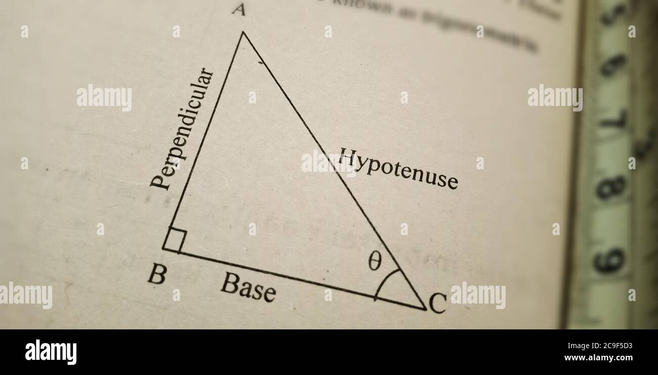 trigonometry perpendicular and hypotenuse maths educational text ...