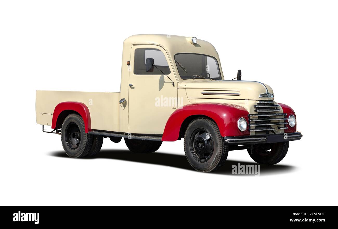 old classic truck side view isolated on white Stock Photo - Alamy