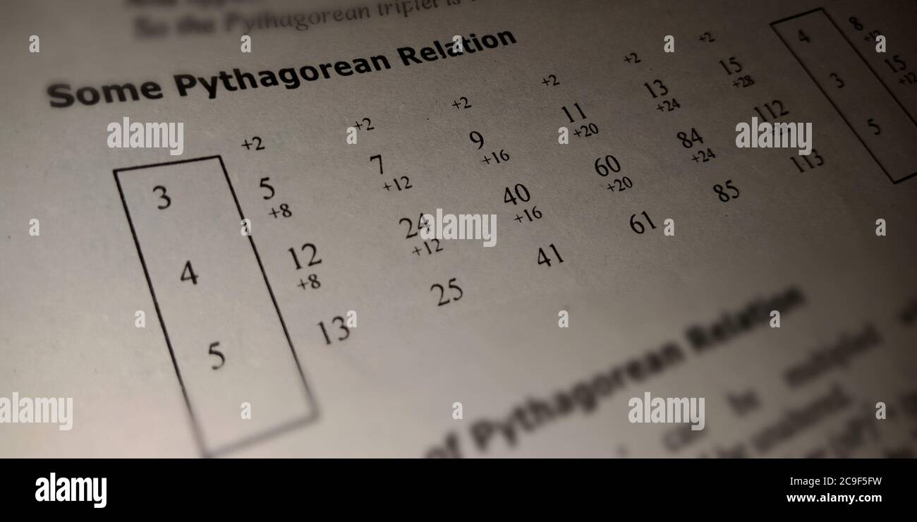 Pythagorean relation mathematical terminology presented on book text ...