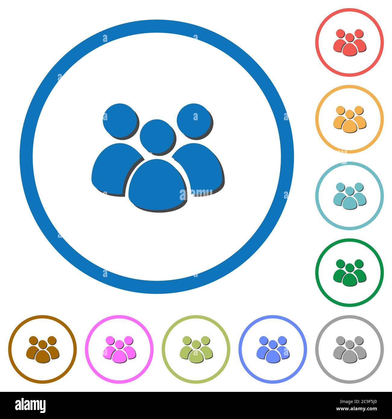 Team flat color vector icons with shadows in round outlines on white background Stock Vector ...