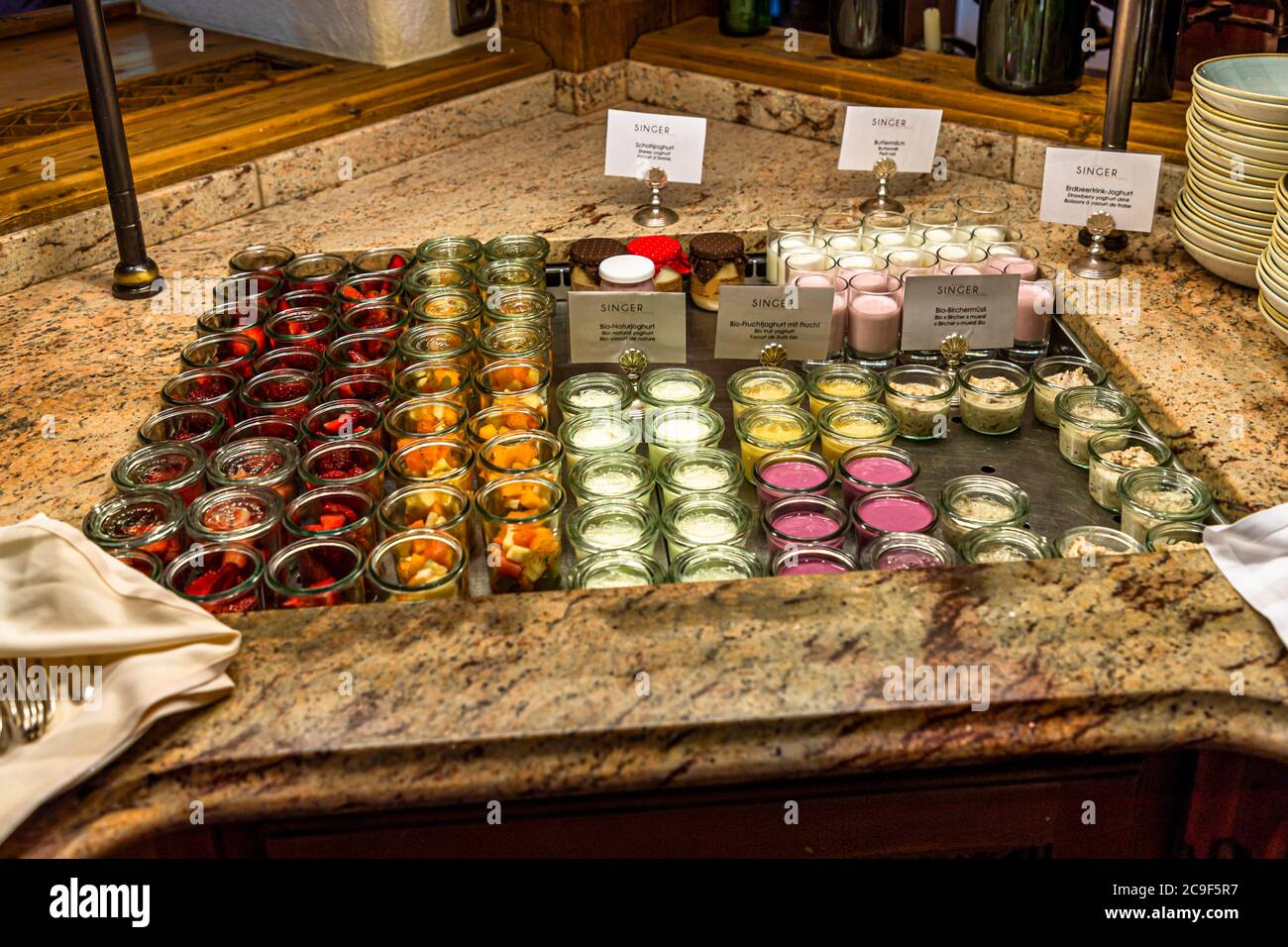 Hotel breakfast buffet with Corona hygiene measures in Berwang, Austria ...