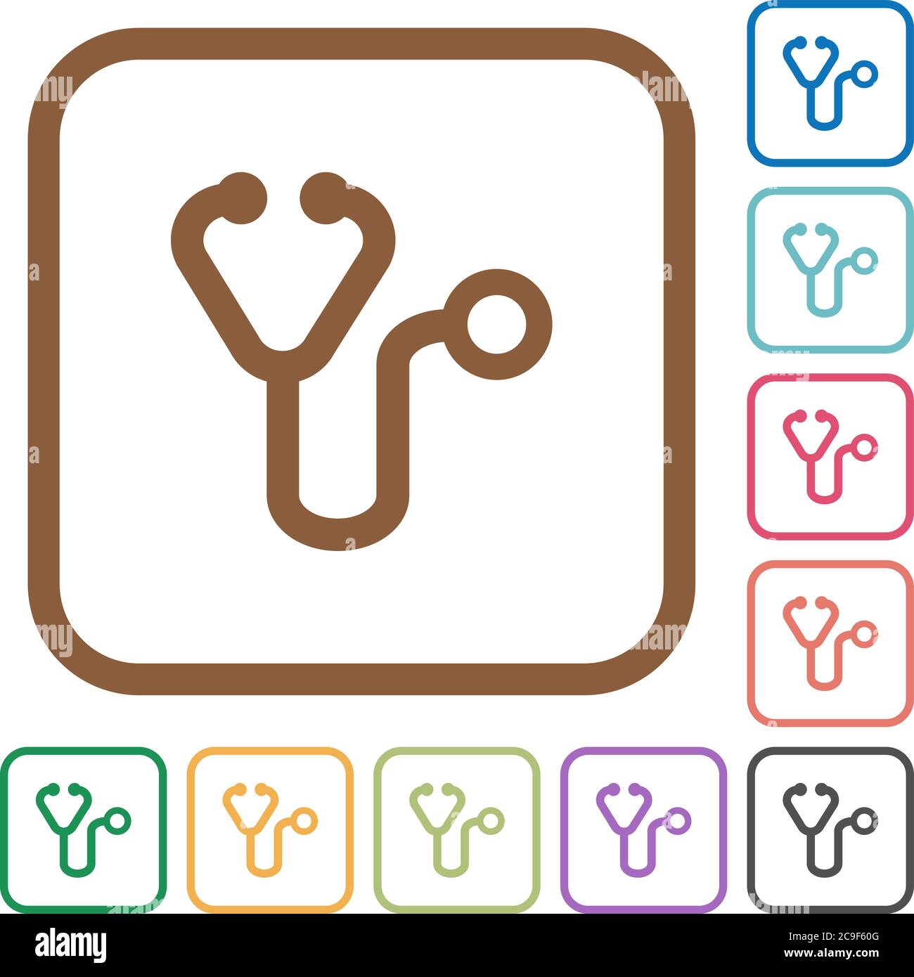 Stethoscope simple icons in color rounded square frames on white ...