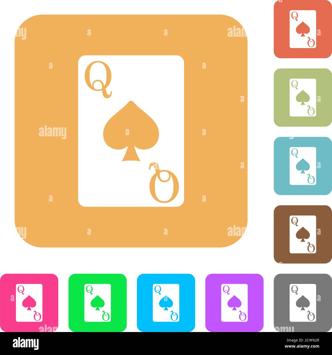 Queen of spades card flat icons on rounded square vivid color ...