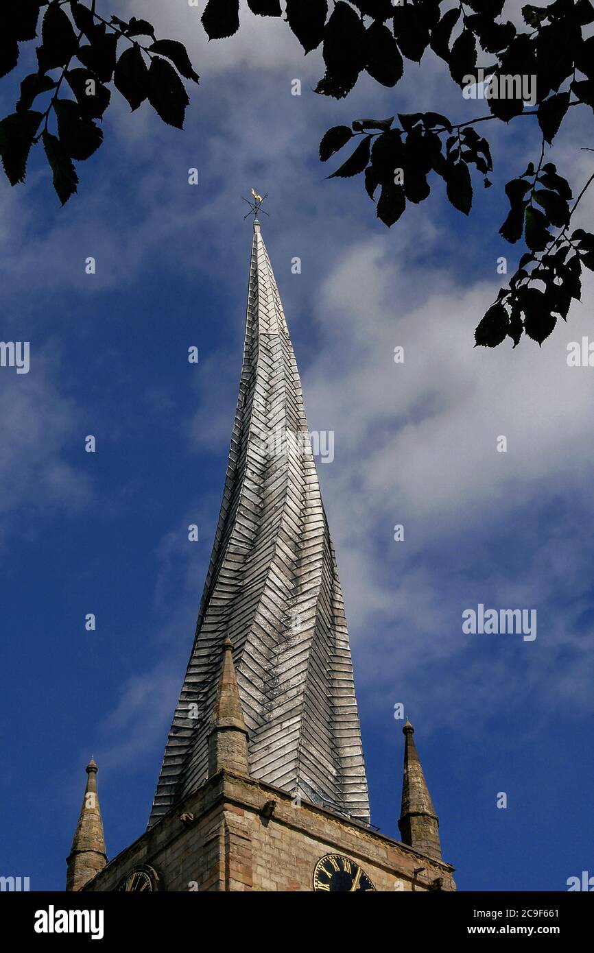 Crooked spire of medieval Parish Church of St Mary and All Saints at ...