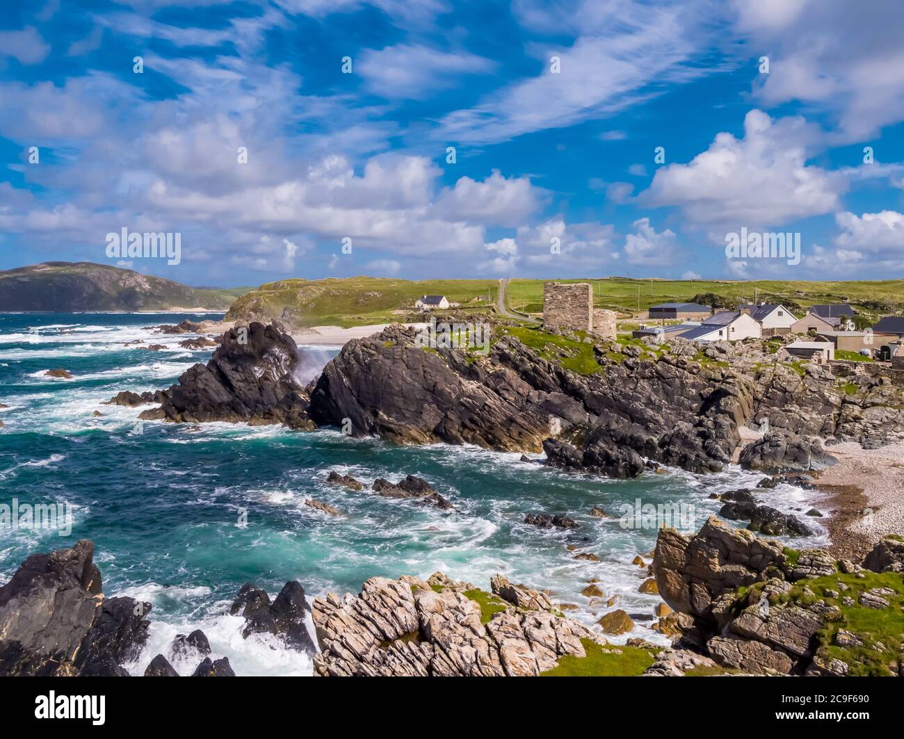 Aerial view of the beautiful coast next to Carrickabraghy Castle - Isle ...