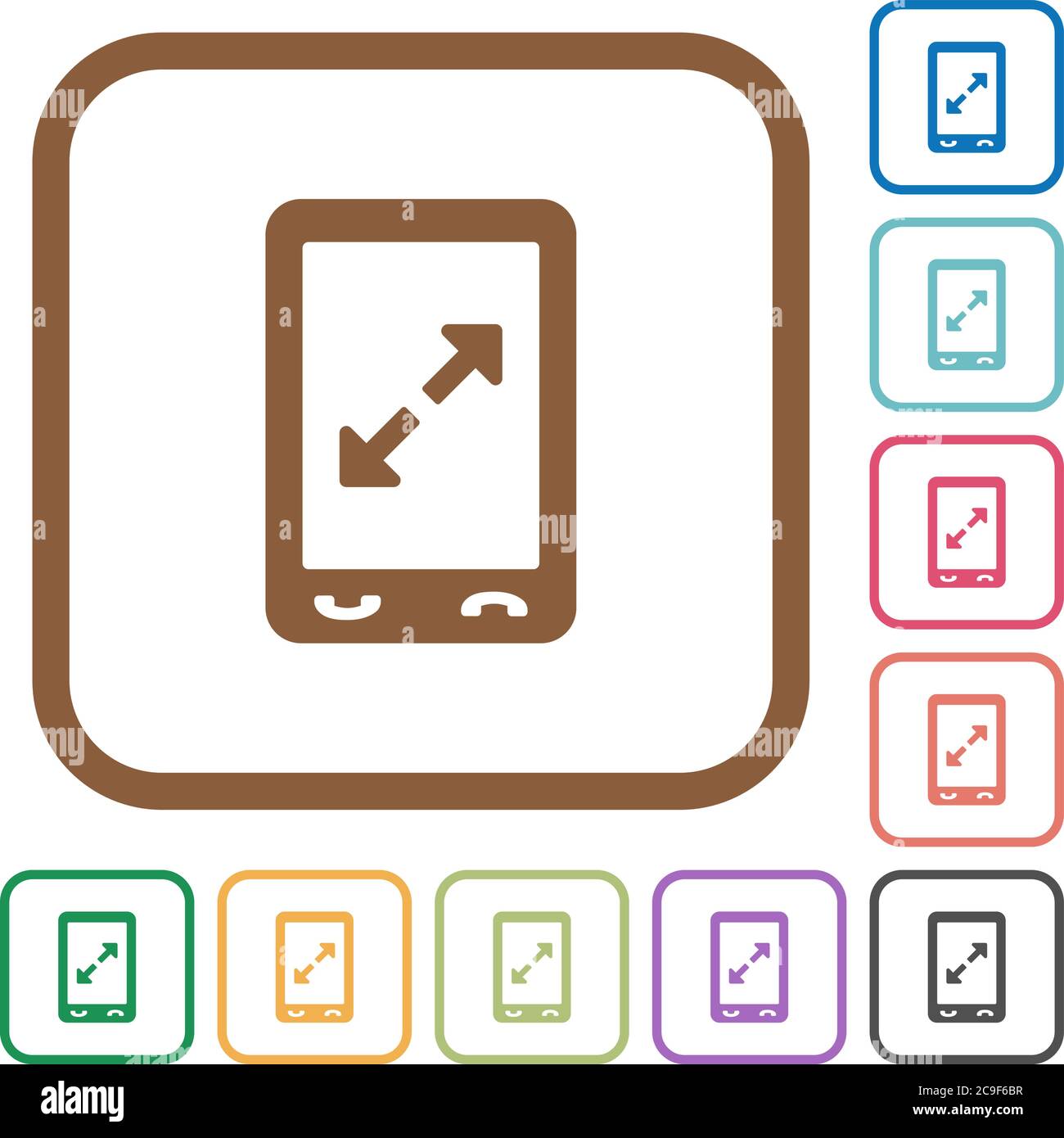 Mobile pinch open gesture simple icons in color rounded square frames ...