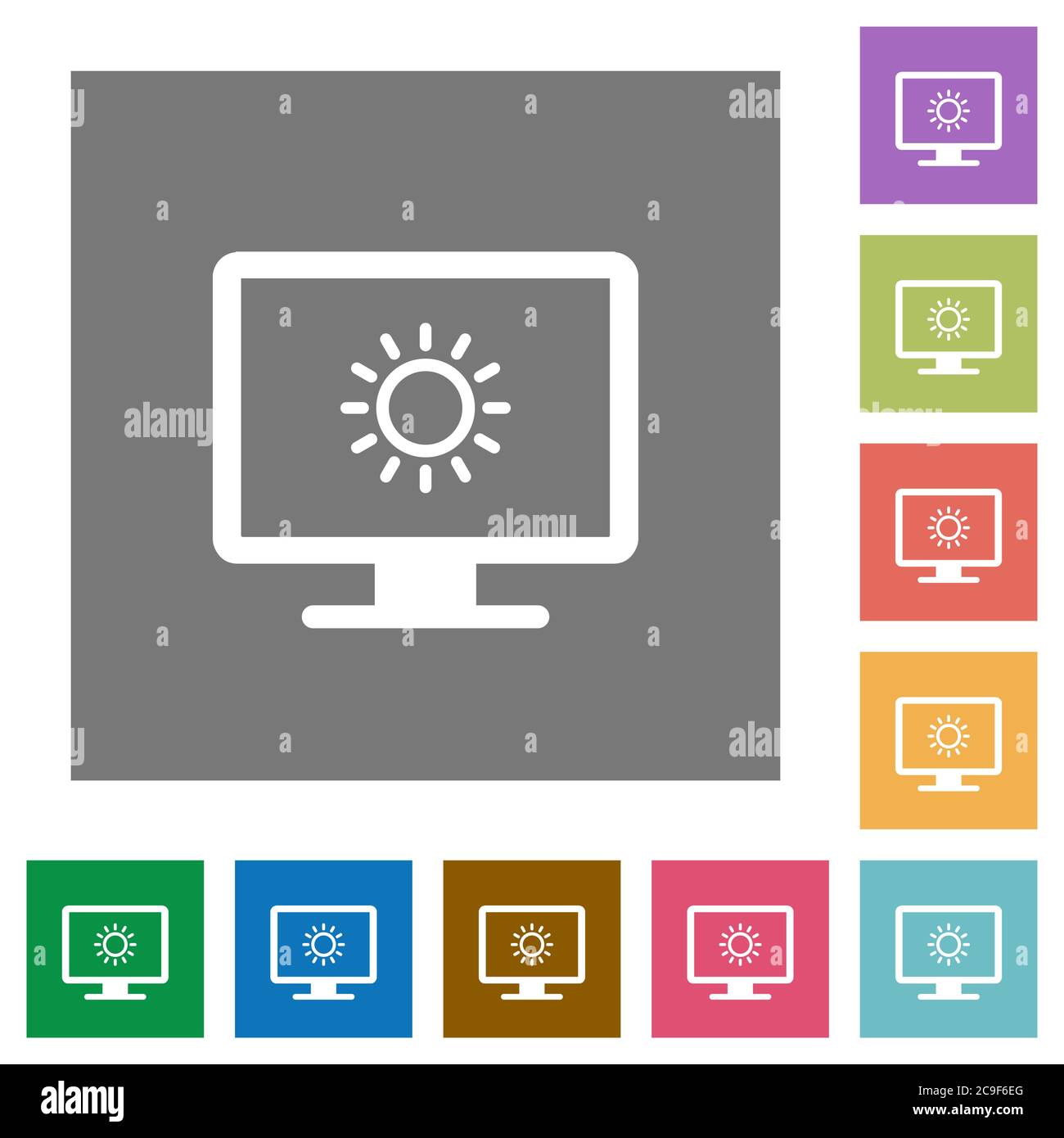 Adjust screen brightness flat icons on simple color square backgrounds ...