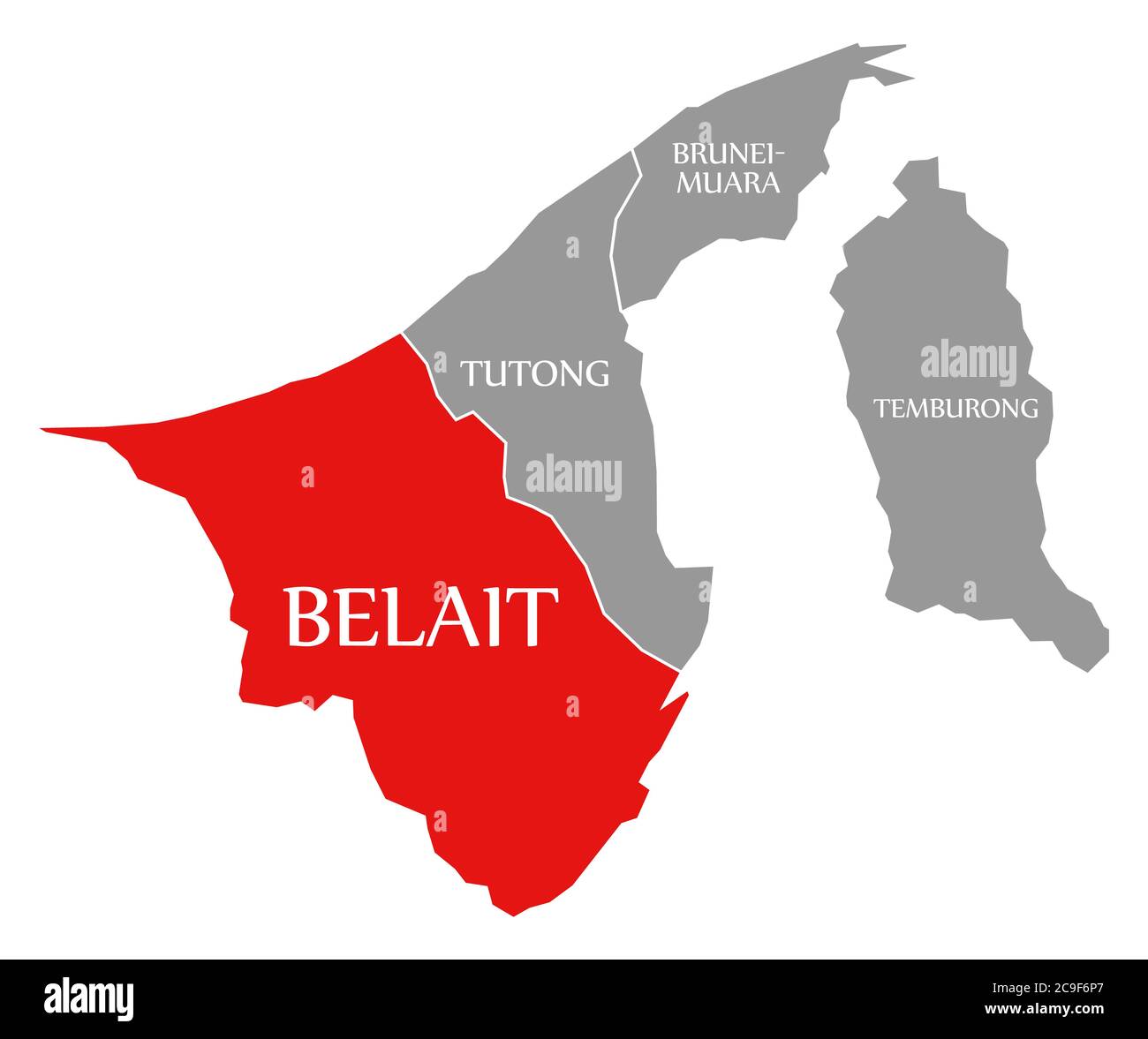 Belait red highlighted in map of Brunei Stock Photo - Alamy