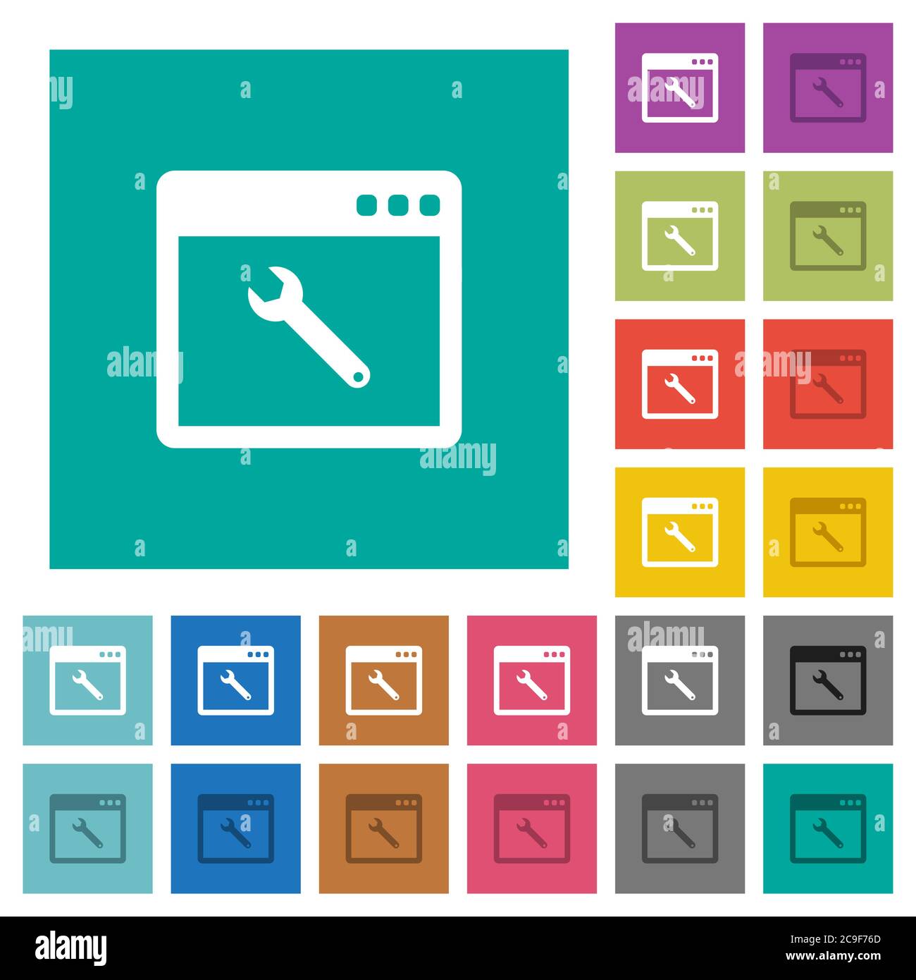 Application maintenance multi colored flat icons on plain square ...
