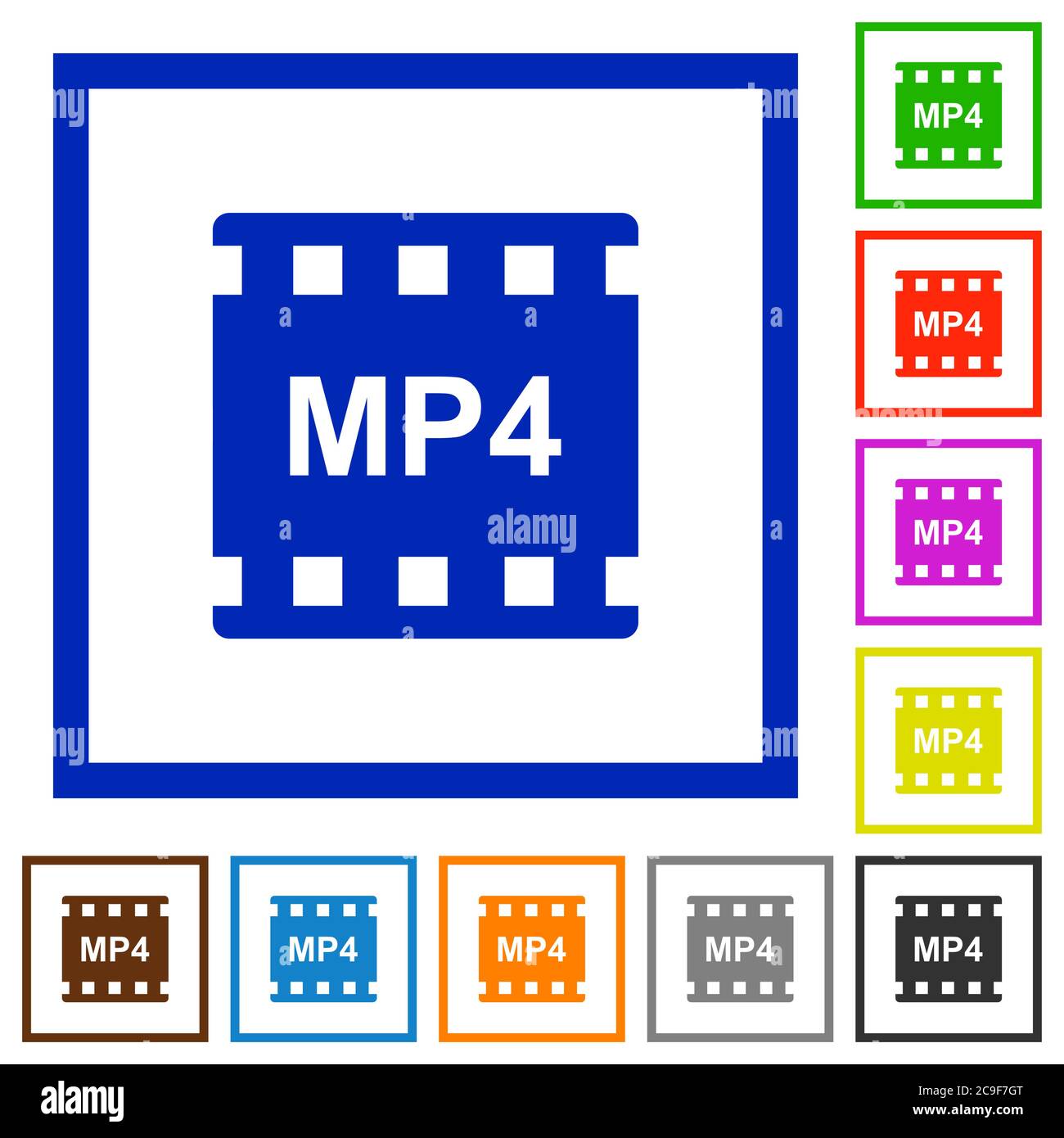 mp4 movie format flat color icons in square frames on white background ...