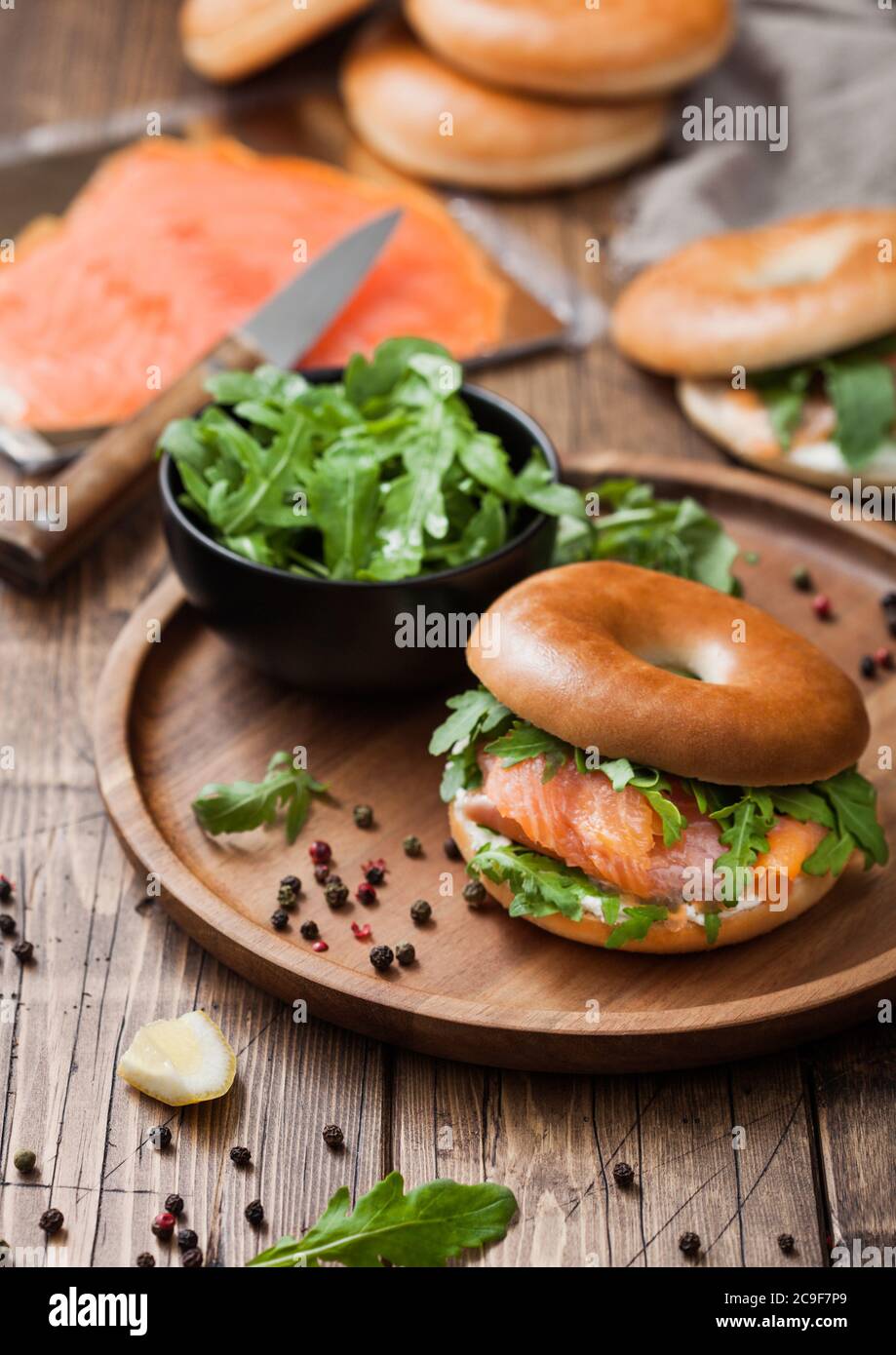 Salmon cream cheese rocket bagel hi-res stock photography and images ...