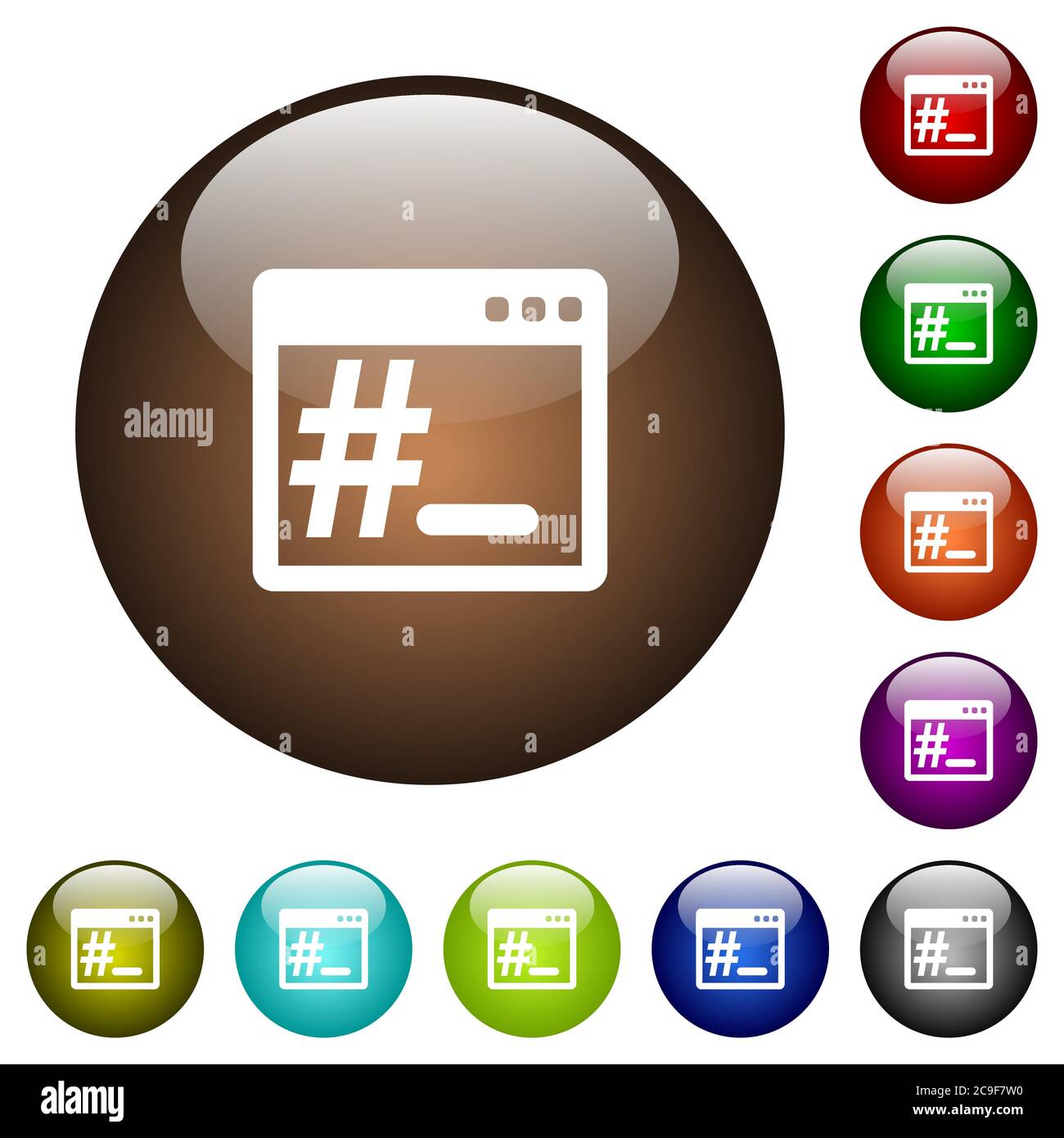 Linux root terminal white icons on round color glass buttons Stock ...