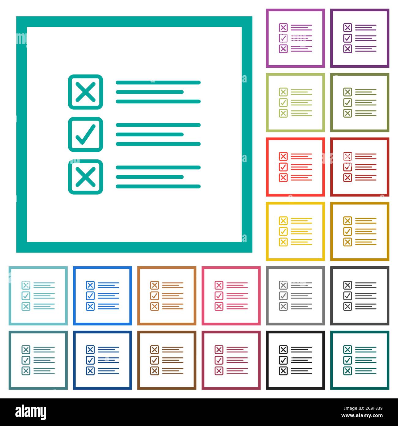 Questionnaire flat color icons with quadrant frames on white background ...