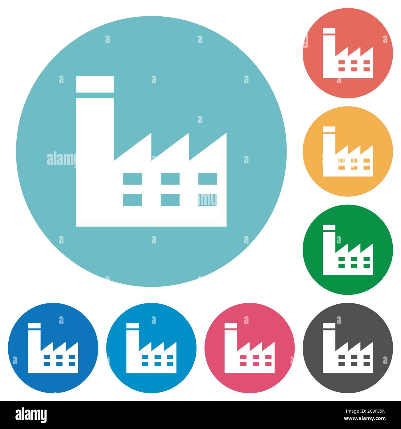Factory building flat white icons on round color backgrounds Stock ...