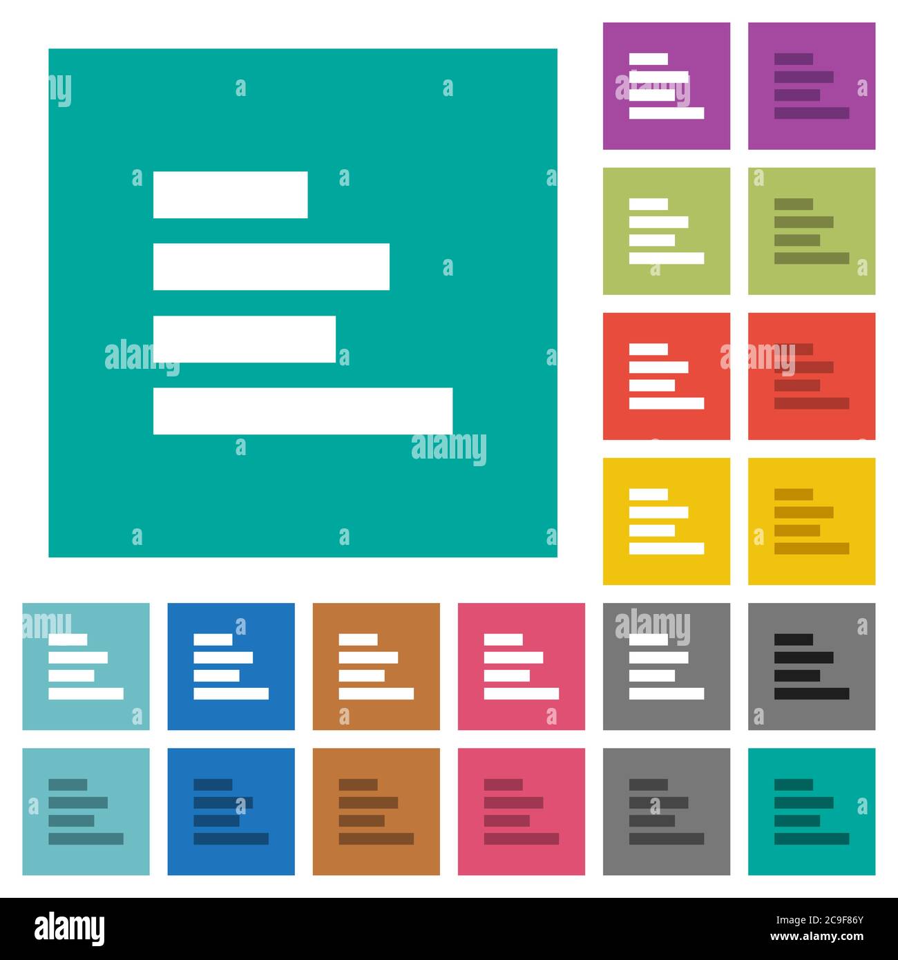Text align left multi colored flat icons on plain square backgrounds ...