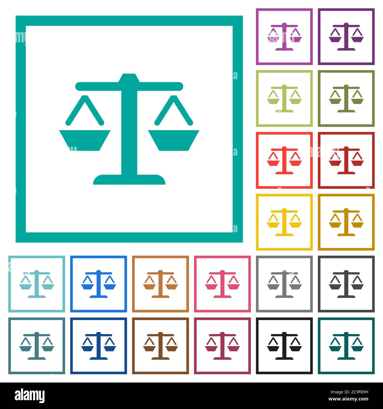 Weight balance flat color icons with quadrant frames on white ...